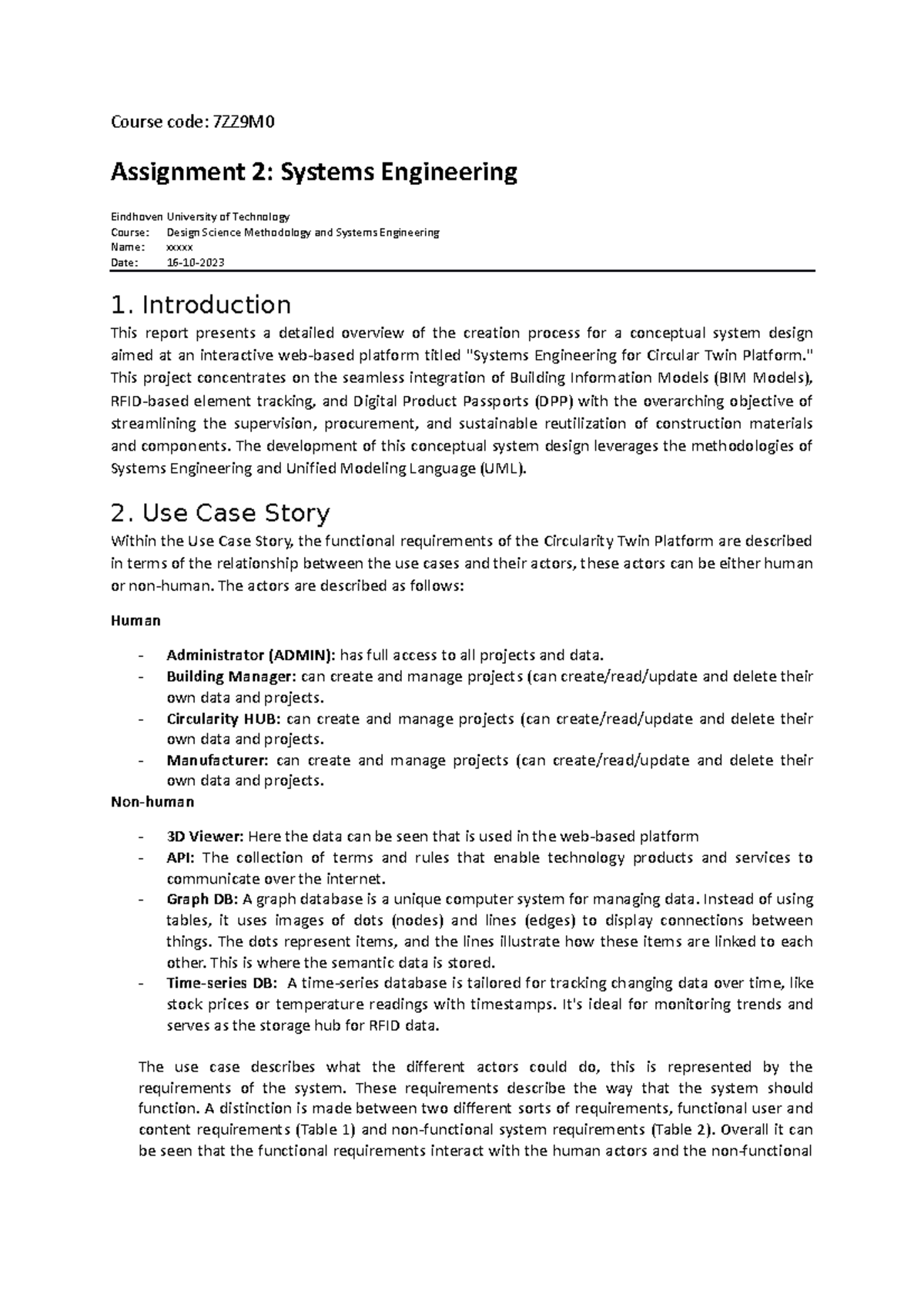 Systems Engineering Assignment Course Code 7zz9m Assignment 2 Systems Engineering Eindhoven
