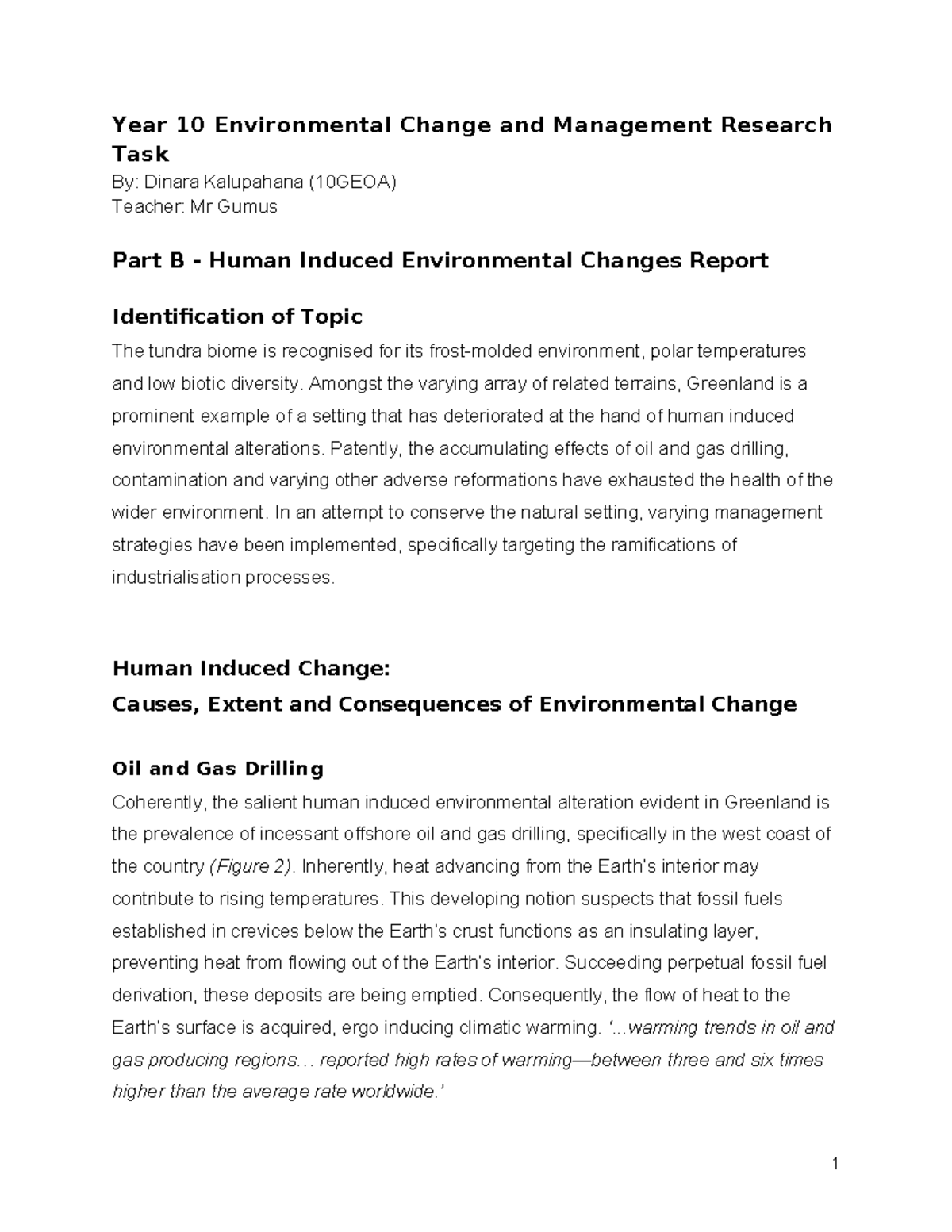 Part B Geography Assignment - Year 10 Environmental Change and ...