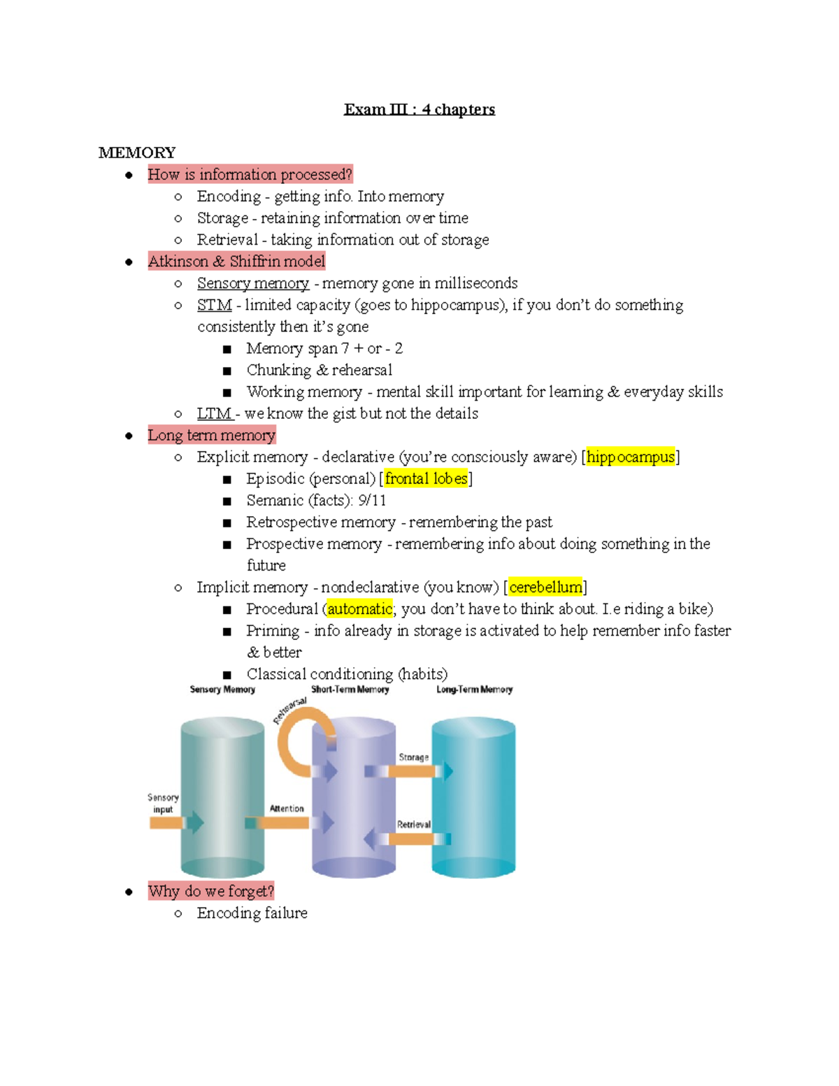 Exam 3 - Memory, Human development, motivation, emotions, - Exam III ...
