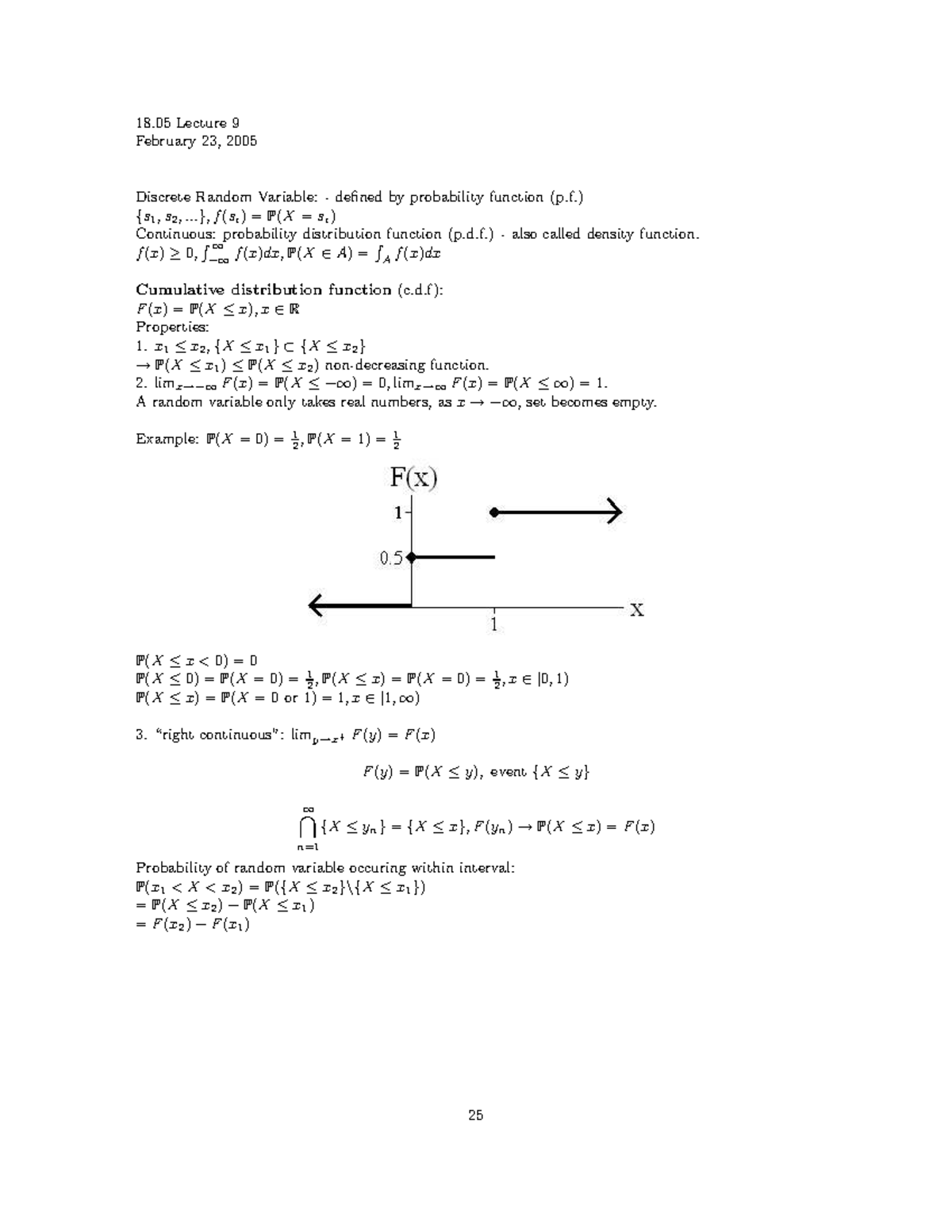 Class 2 - Probability and statistics 4 - 18 Lecture 9 February 23, 2005 ...