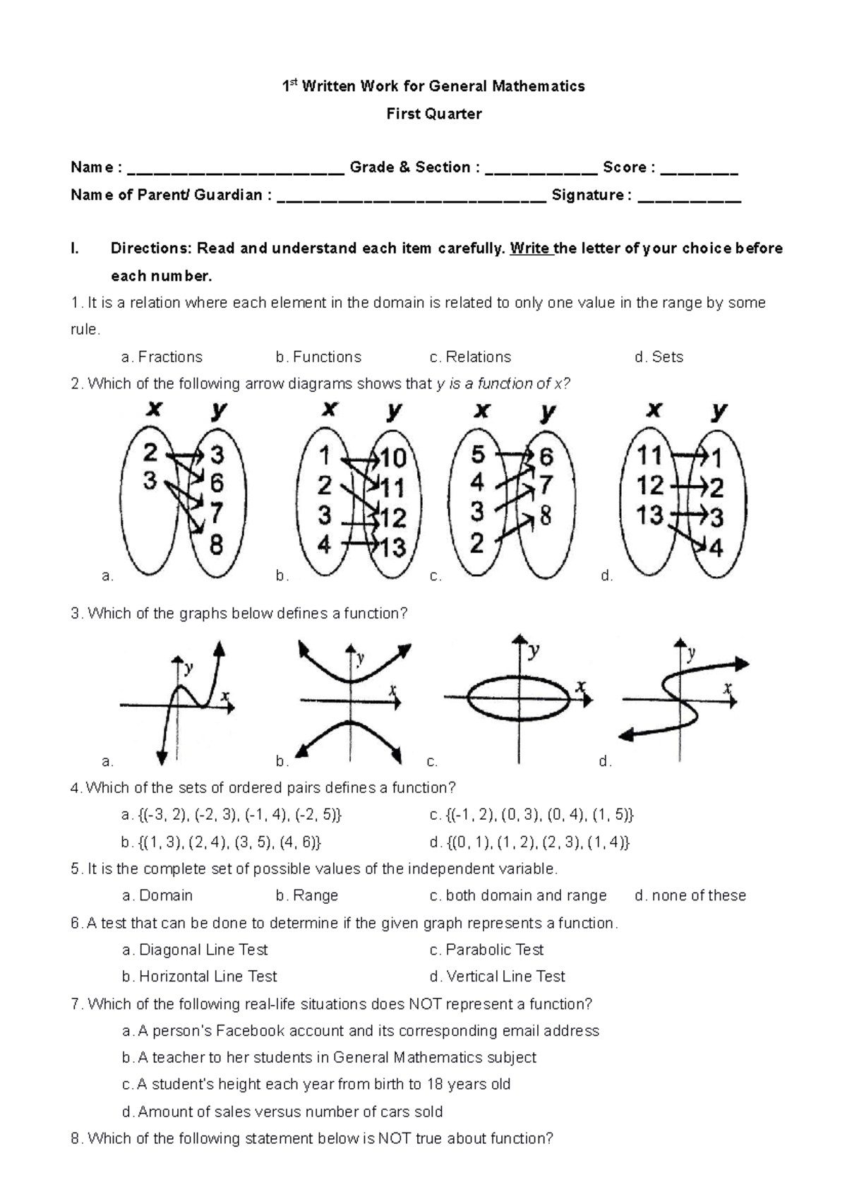 Written-works Genmath 1 - 1 st Written Work for General Mathematics ...