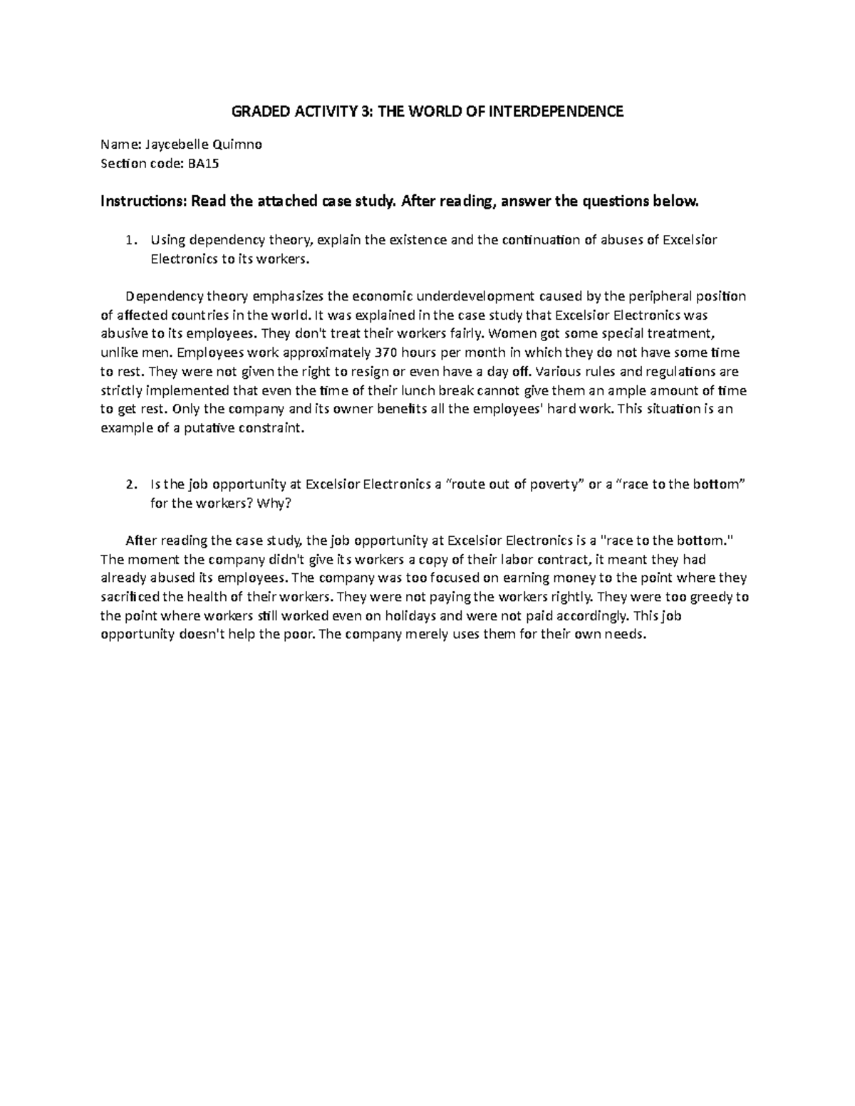 Quimno Graded Activity on THE World OF Interdependence - GRADED ...