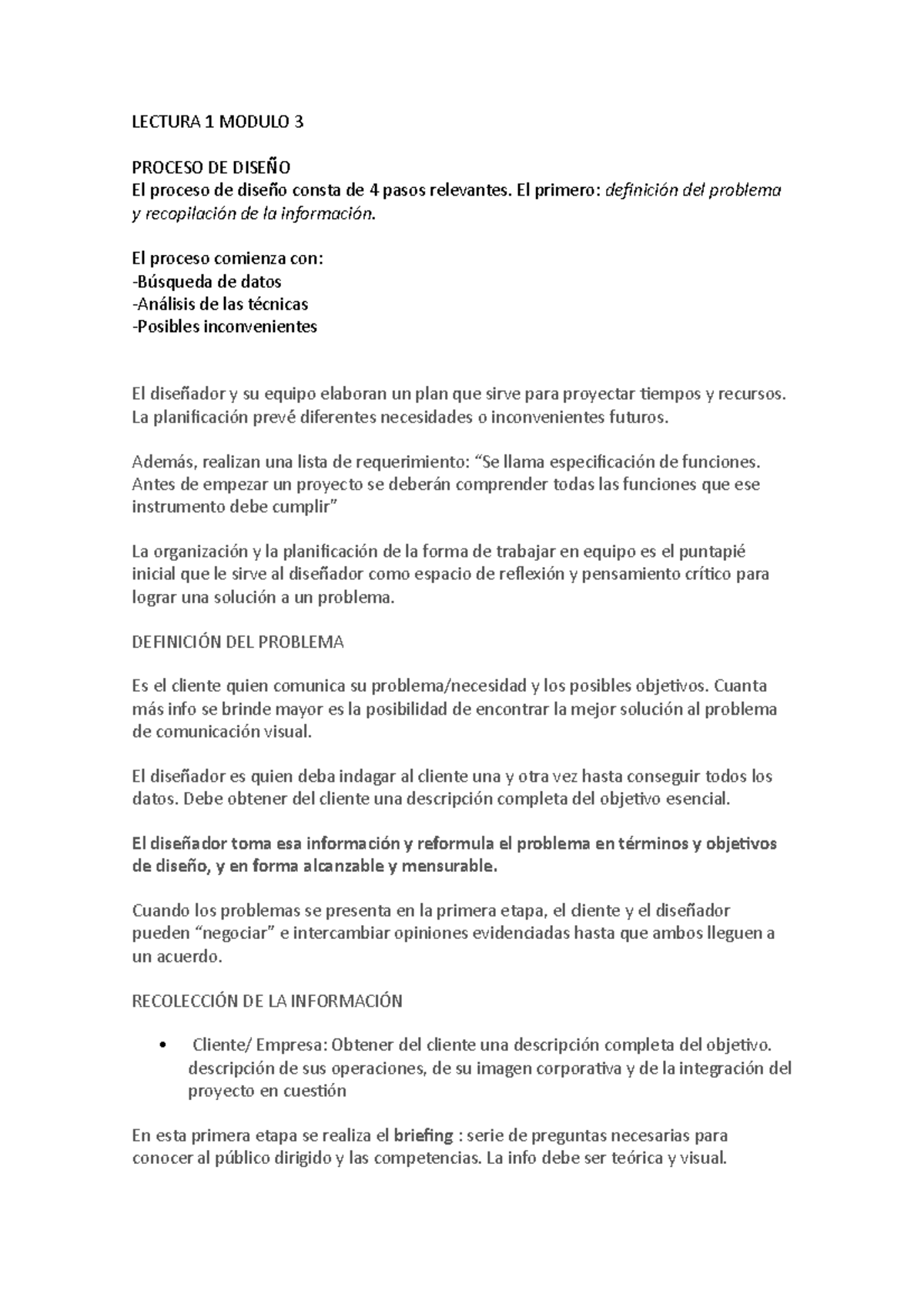 Resumen Diseño Com. Visual 2do Parcial - LECTURA 1 MODULO 3 PROCESO DE ...