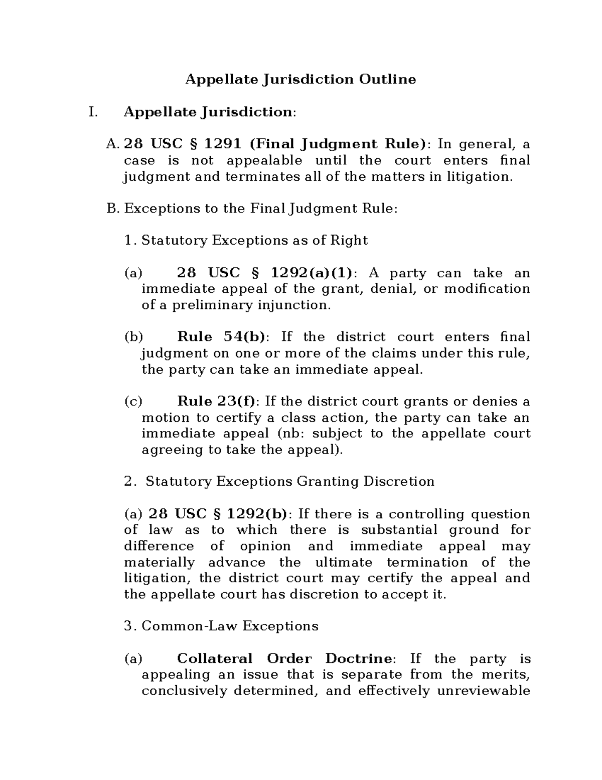 Appellate Jurisdiction Outline (Fill in the Blank with answers ...