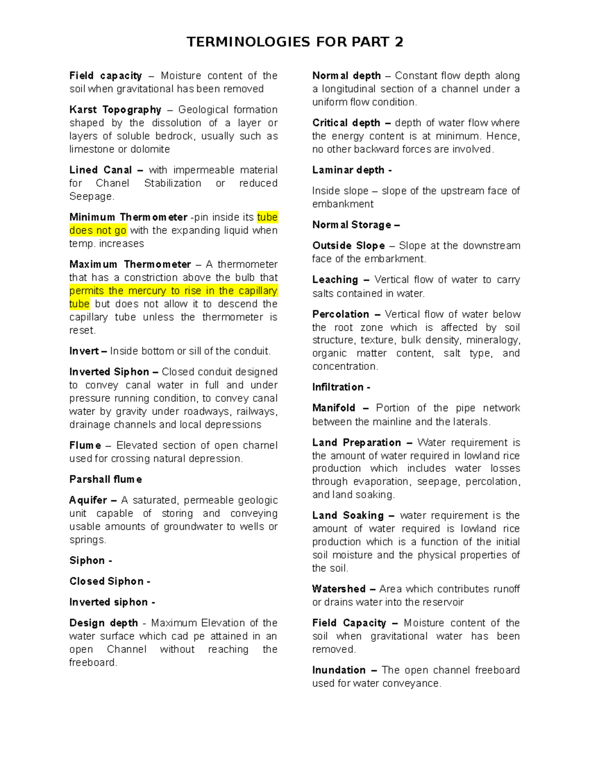 Terminologies for part2 - unfinished - TERMINOLOGIES FOR PART 2 Field ...