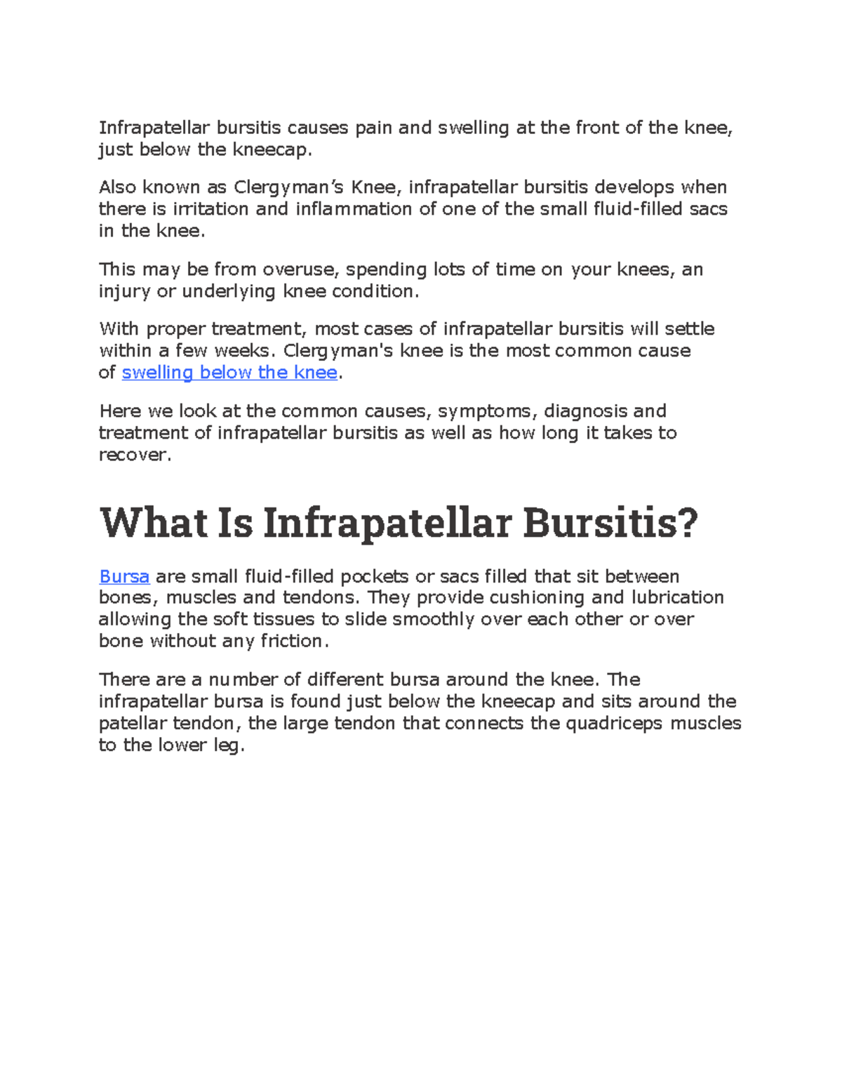 Infrapatellar bursitis - Also known as Clergyman’s Knee, infrapatellar ...