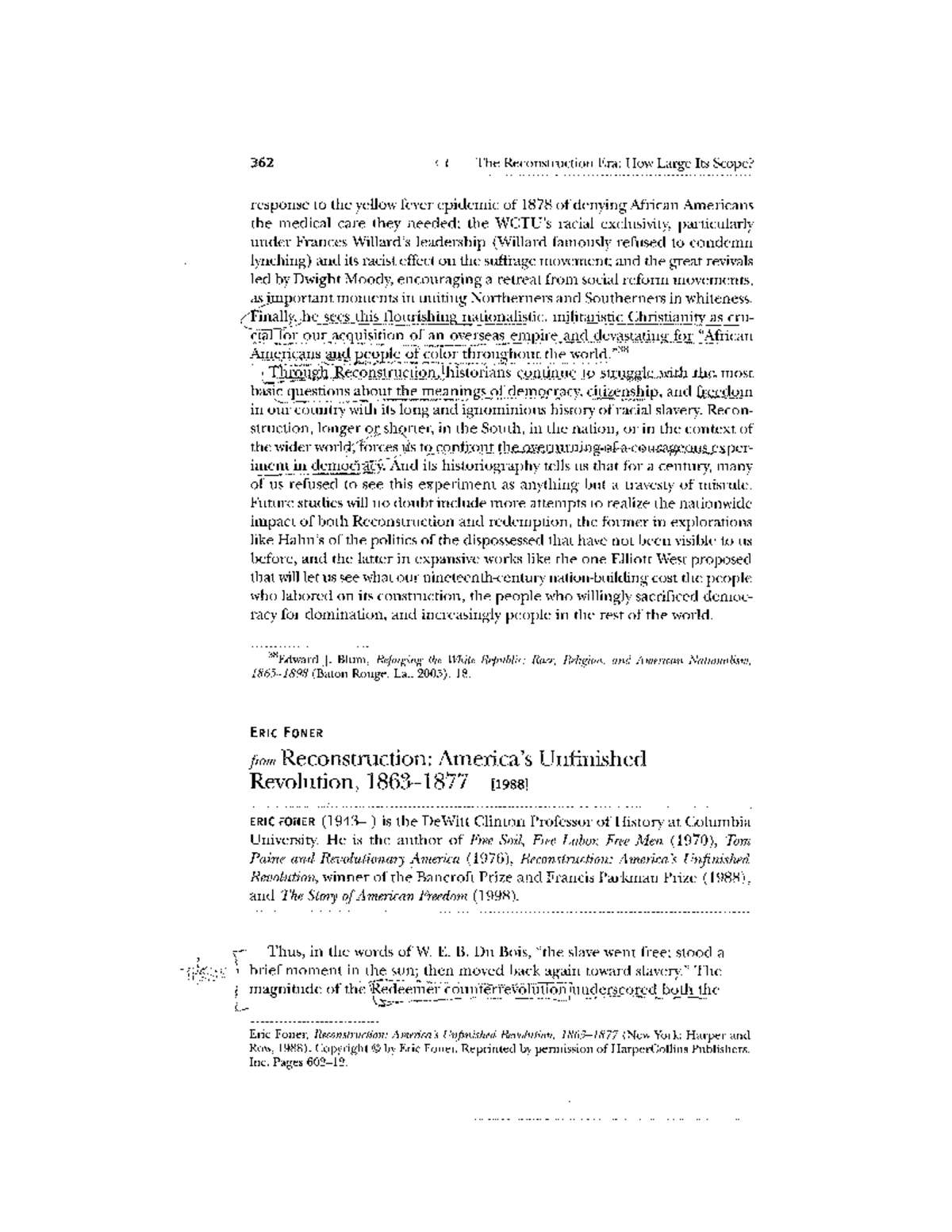 EAH Foner Reconstruction Article - HIS 8 - Studocu