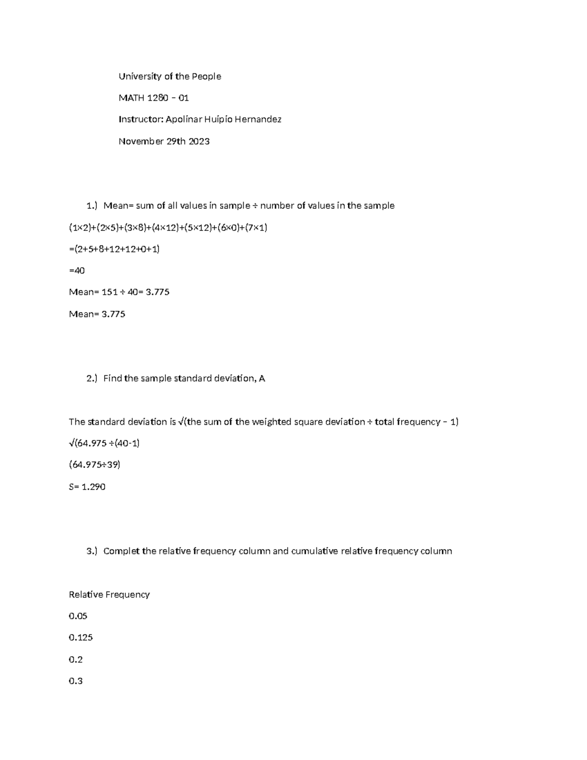 Math 1280 01 Written Assignment Week2 University Of The People Math