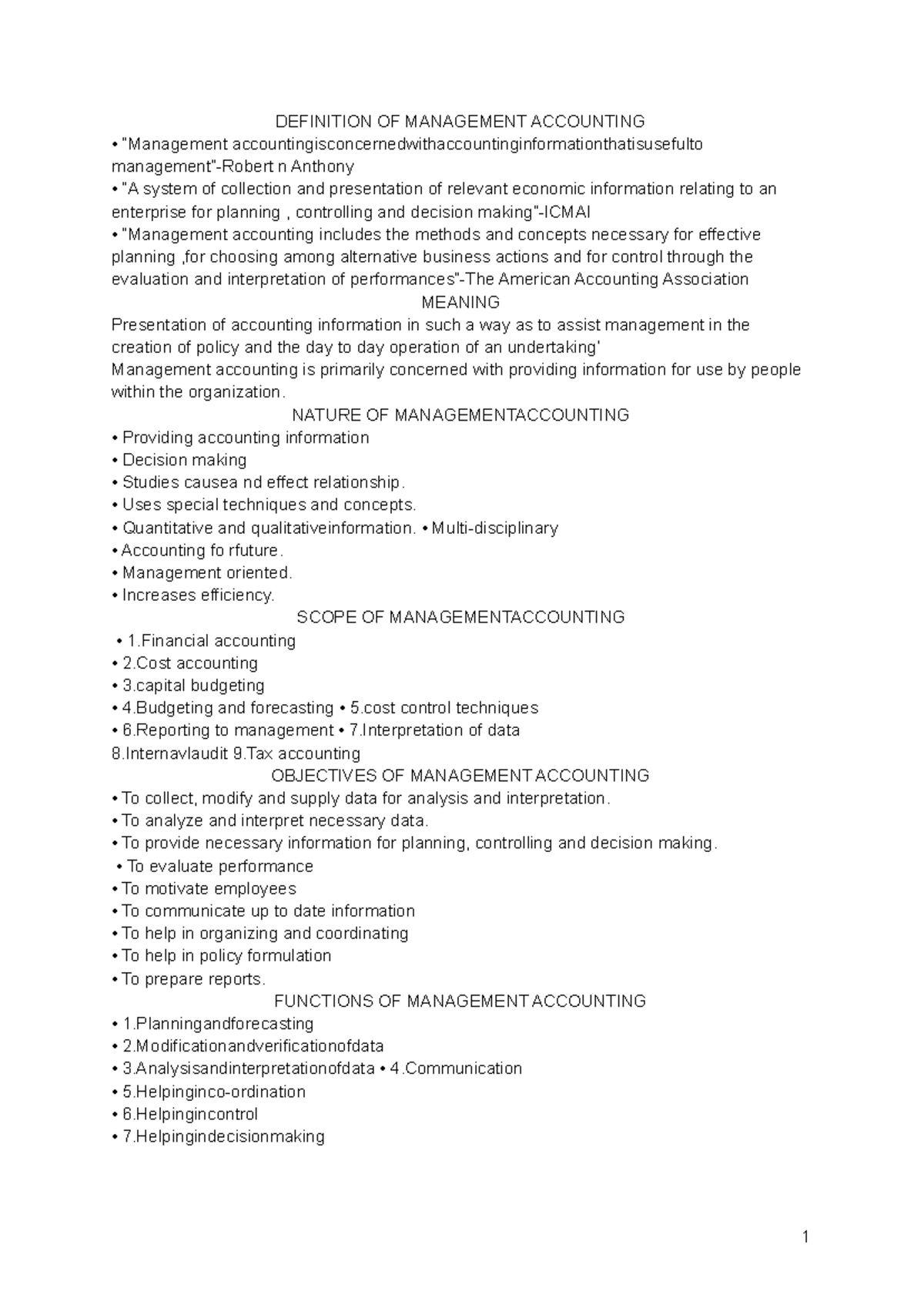 Accounting - NATURE OF MANAGEMENTACCOUNTING Providing accounting information Decision making ...