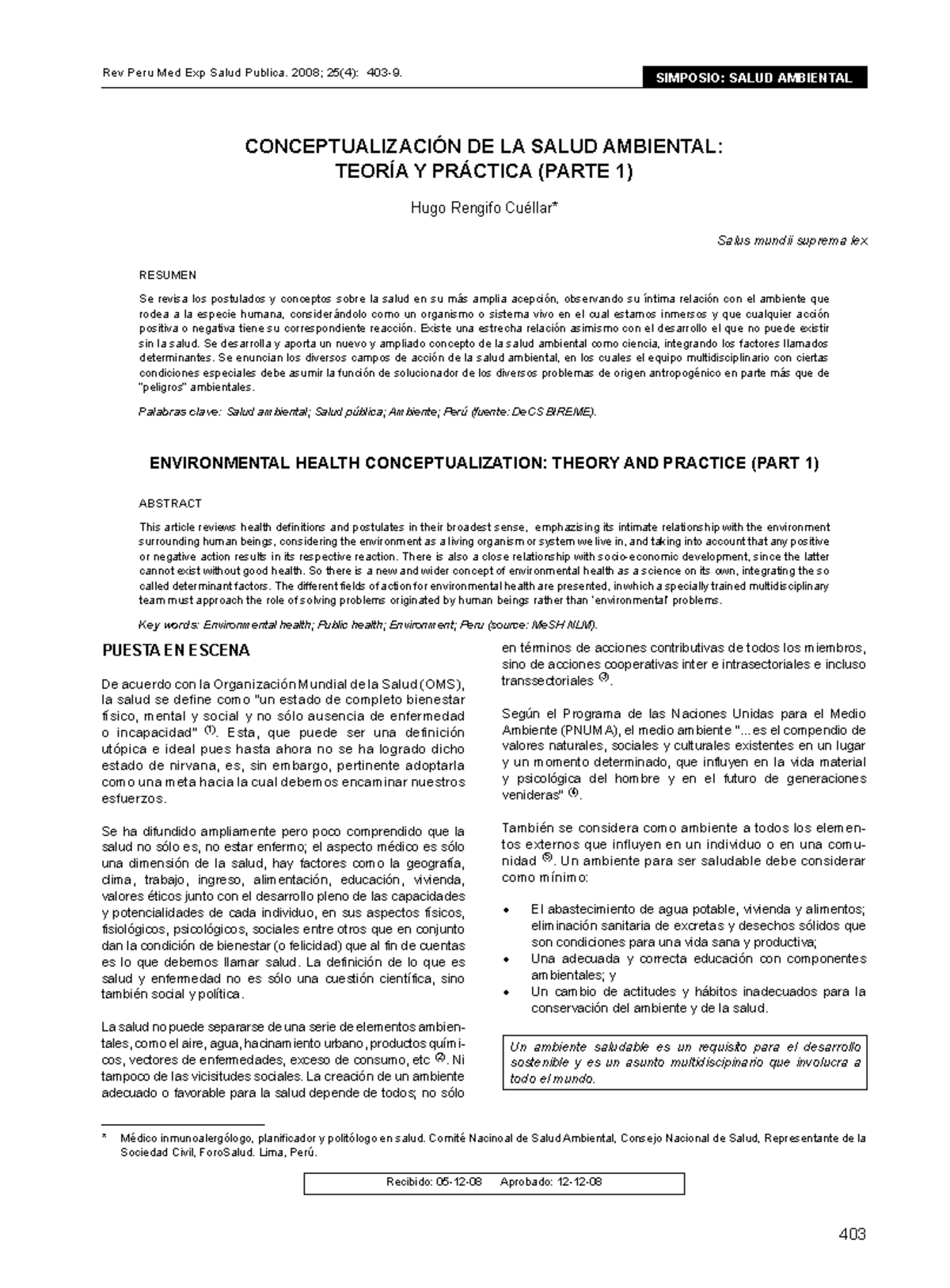 4 Conceptualizacion DE LA Salud Ambiental ( Parte 1) Hugo Rengifo ...