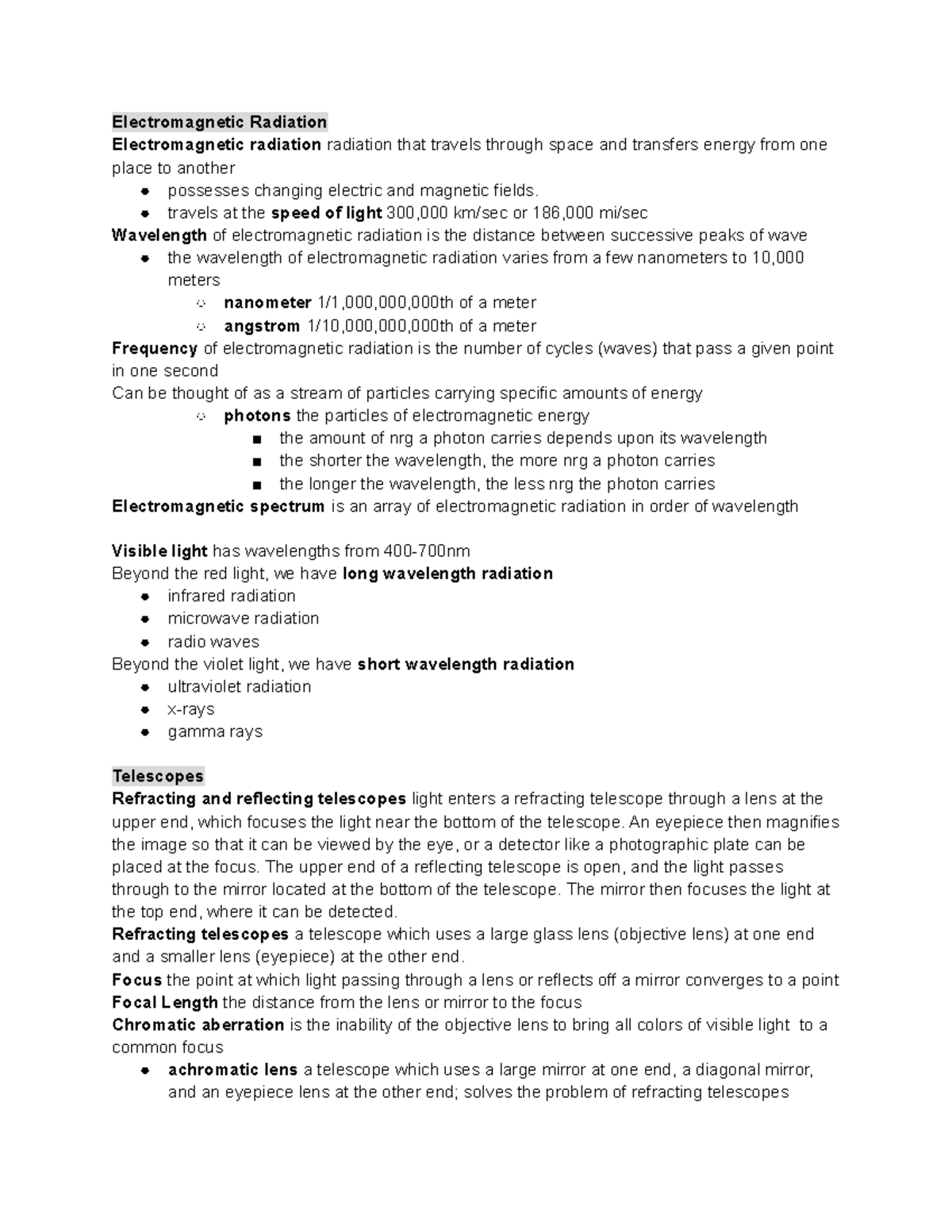 Chapter 6 Astronomical Instruments - Electromagnetic Radiation ...