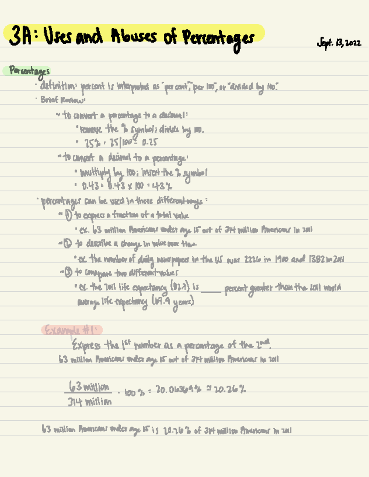 3A Uses and Abuses of Percentages Notes - 3A : Uses and Abuses Of ...