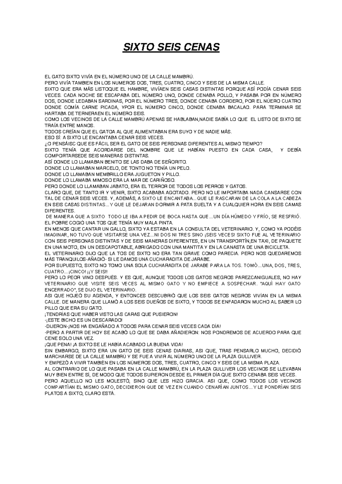 - Sixto SEIS Cenas - CUENTO - SIXTO SEIS CENAS EL GATO SIXTO VIVÍA EN ...