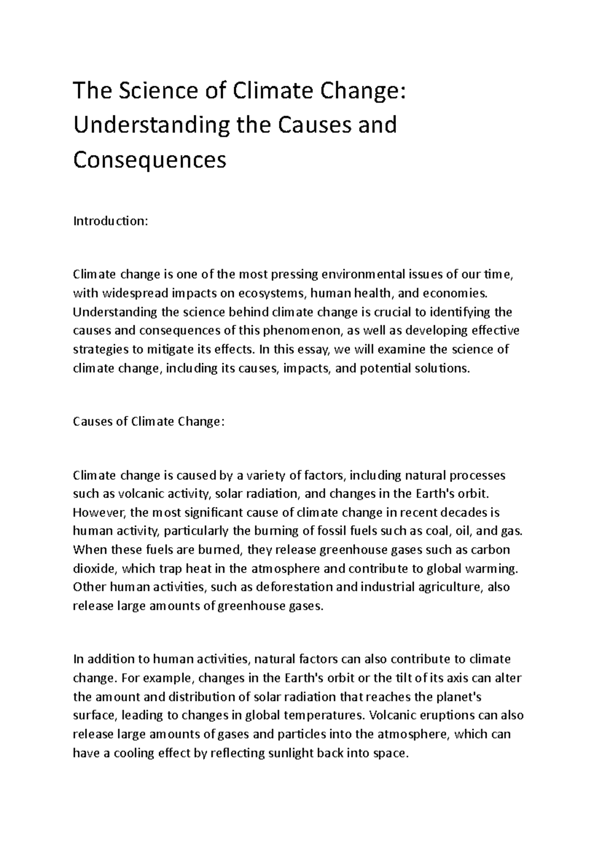 The Science of Climate Change, Understanding the Causes and ...