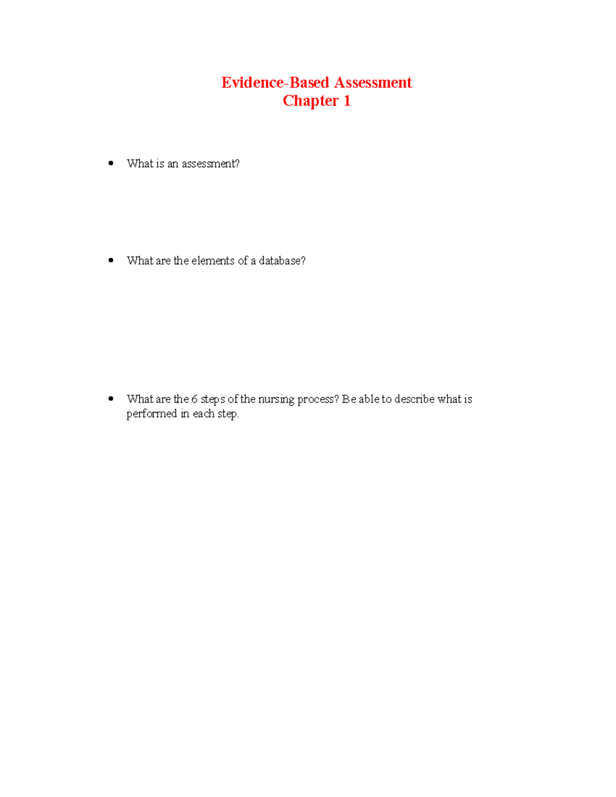 Chapter 1 - study - NU 325 - Evidence-Based Assessment Chapter 1 What ...