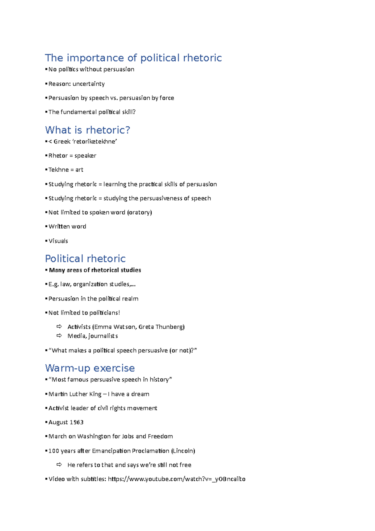 Political rhetoric - The importance of political rhetoric No politcs ...