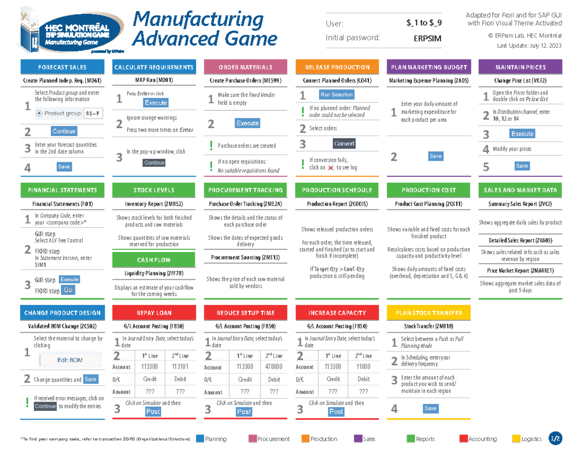 Job Aid for Advanced Game - FORECAST SALES Create Planned Indep. Req ...