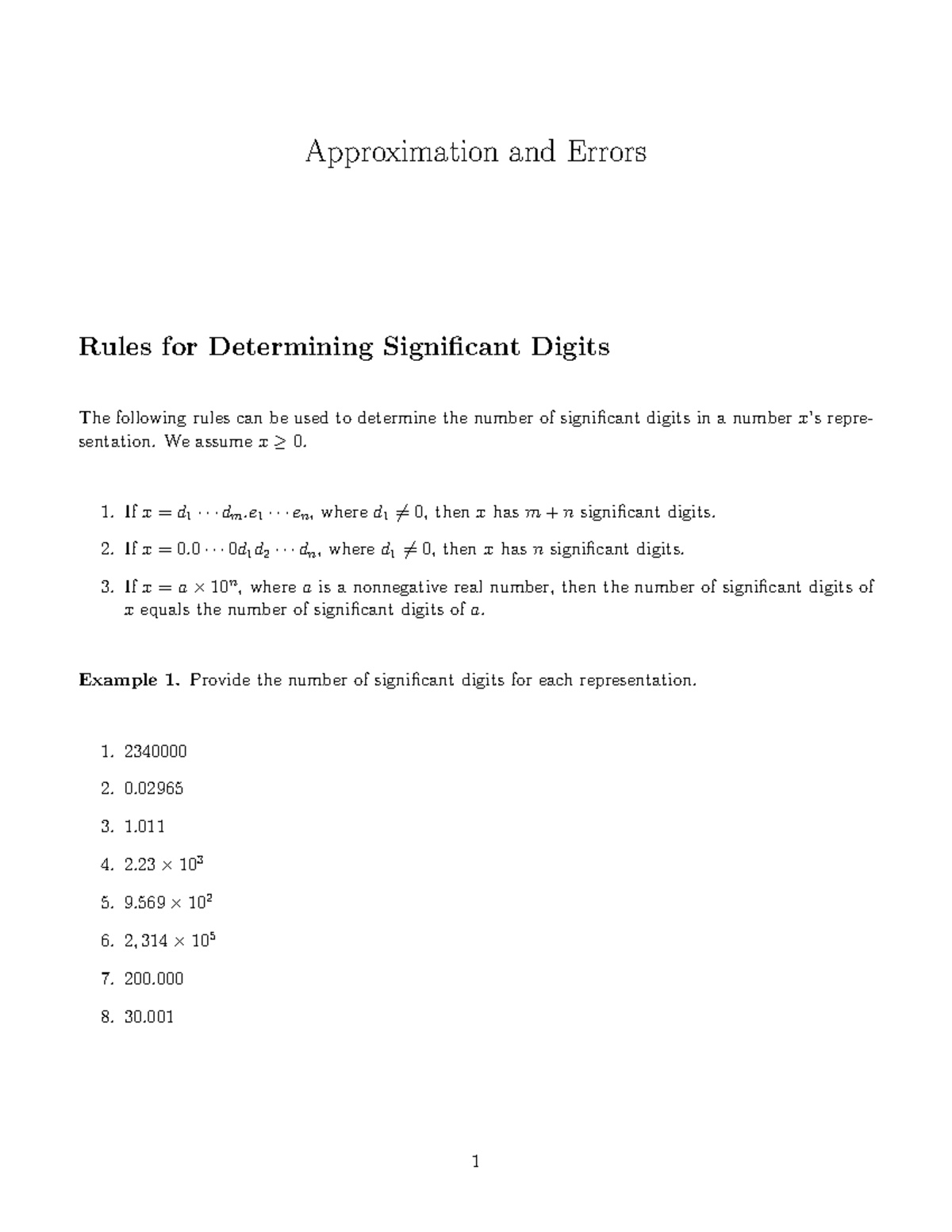 Approx - Approximation and Errors Rules for Determining Significant Digits The following rules ...