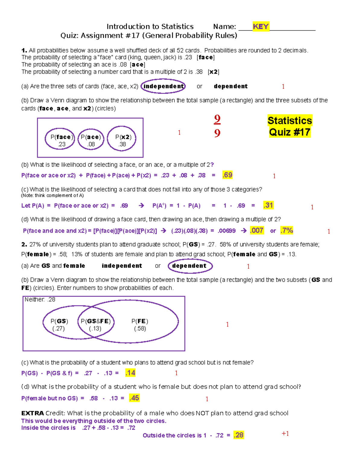 Ua Stat Quiz 17 Key Quiz Introduction To Statistics Name Key Quiz Assignment 17