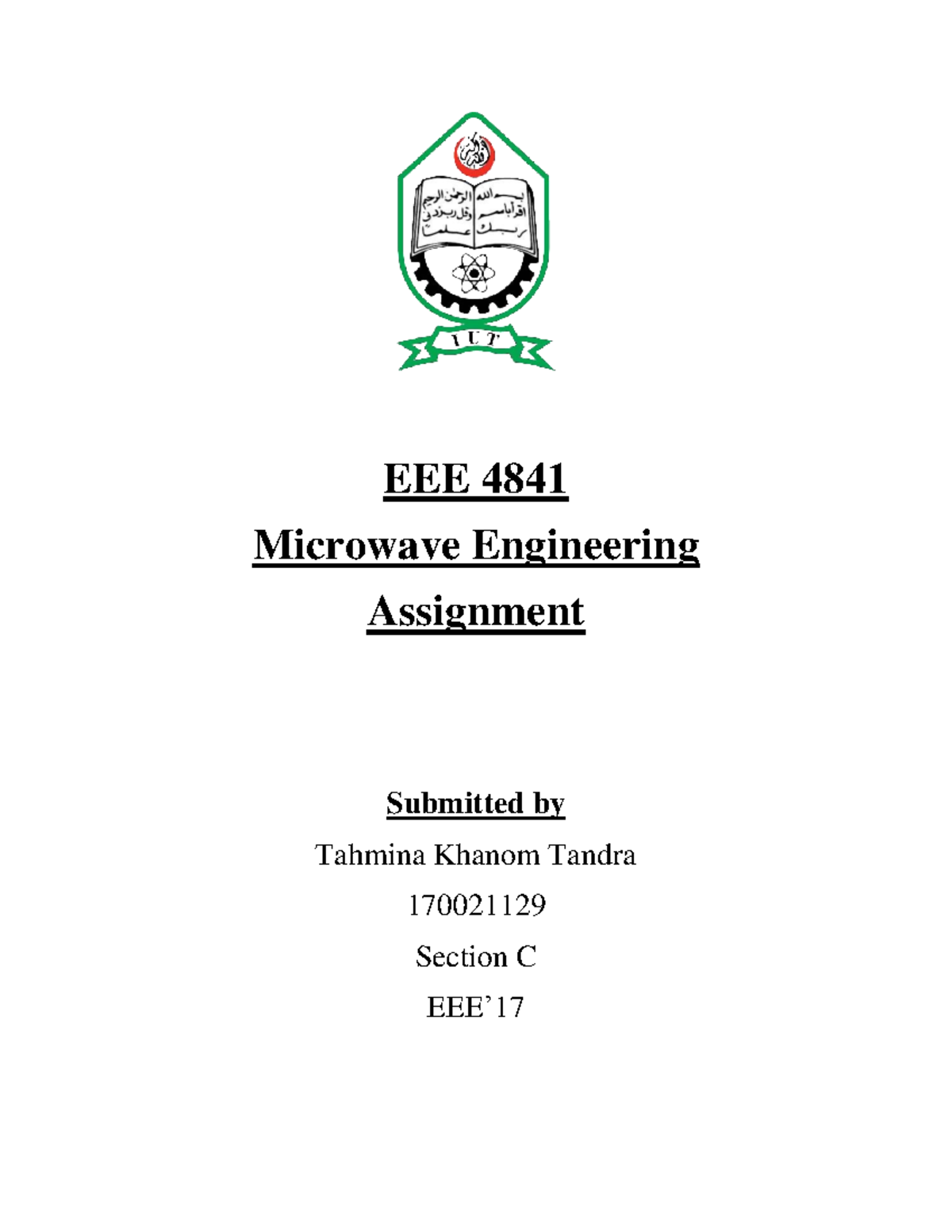 Assignment 170021129 - EEE 484 1 Microwave Engineering Assignment ...
