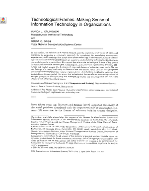 Technological frames Making sense of information technology in ...