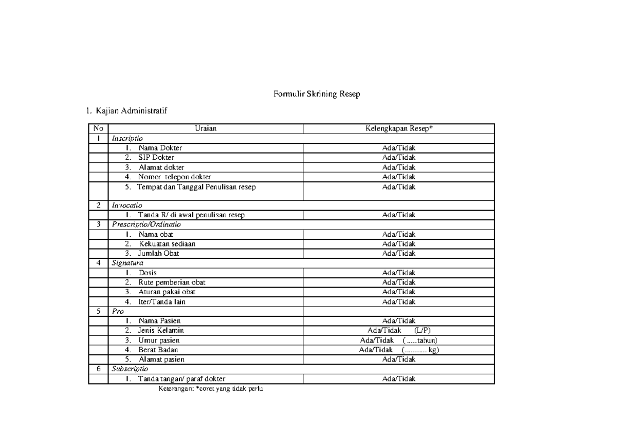 Formulir Skrining Resep PKL - Formulir Skrining Resep 1. Kajian ...