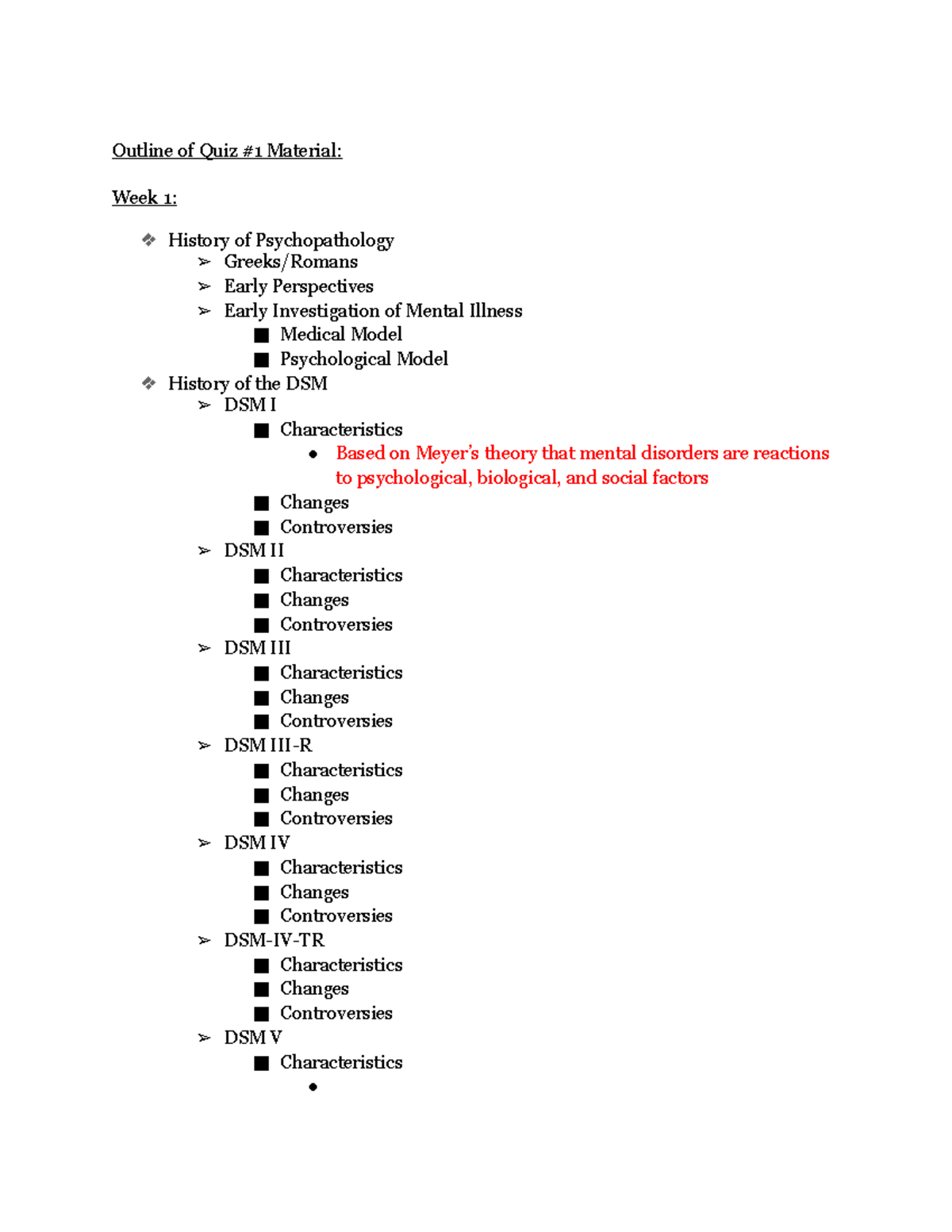 Quiz #1 Outline Study Guide - Outline of Quiz #1 Material: Week 1 ...
