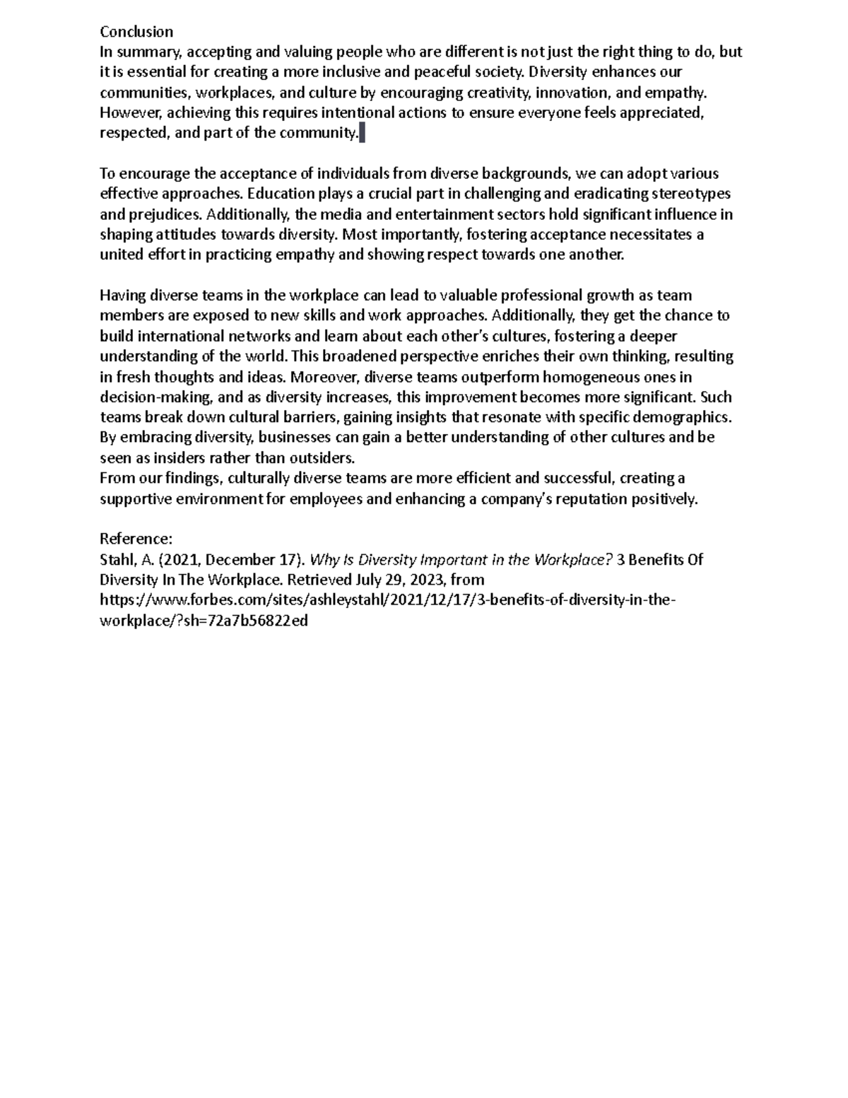 Conclusion.Rcheck needed - Conclusion In summary, accepting and valuing ...