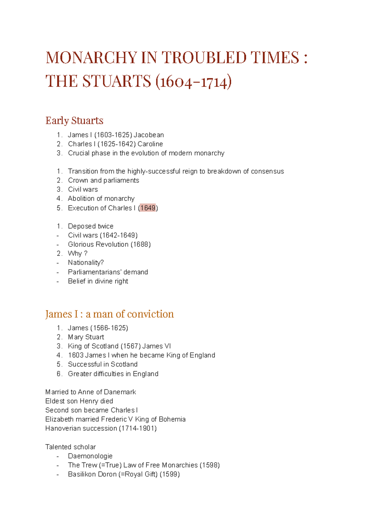 Stuarts - cours du 1er semestre - MONARCHY IN TROUBLED TIMES : THE ...