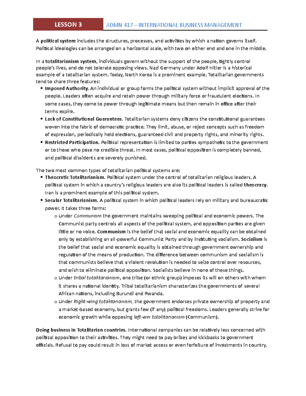 Lesson 3: Politics, Law, and Business Ethics - A political system ...