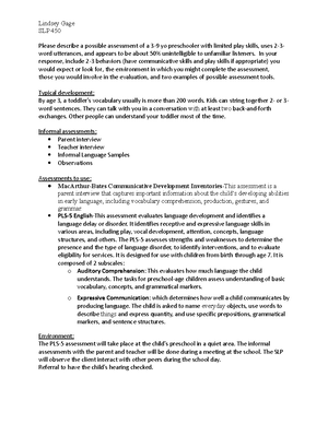 SLP 450 - Diagnostics in Speech Language Pathology - Notes - Purpose of ...