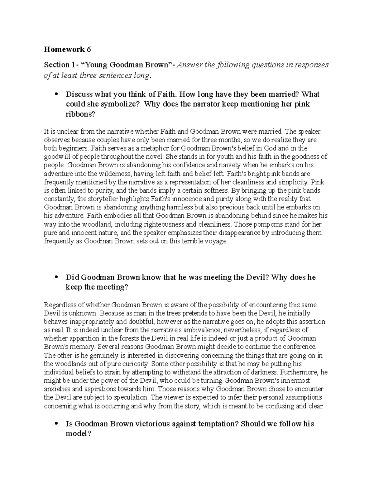 Homework 6-Charmy - Homework 6 Section 1- “Young Goodman Brown”- Answer ...