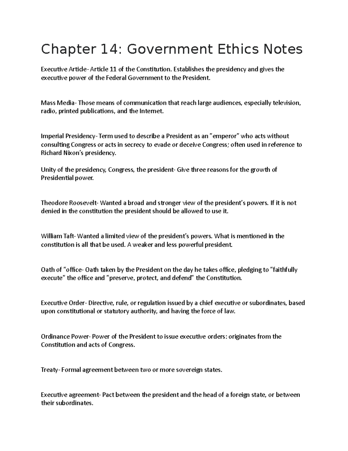 Chapter 14 Government ethics notes - Chapter 14: Government Ethics ...