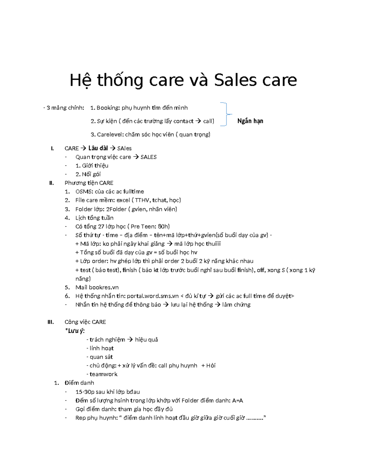 Hệ thống care và Sales care - Hệ thống care và Sales care 3 mảng chính ...