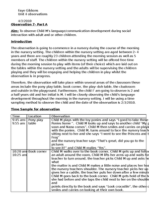Observation 15 - 17/09/ Observation 15 Aim: To observe Child J’s ...