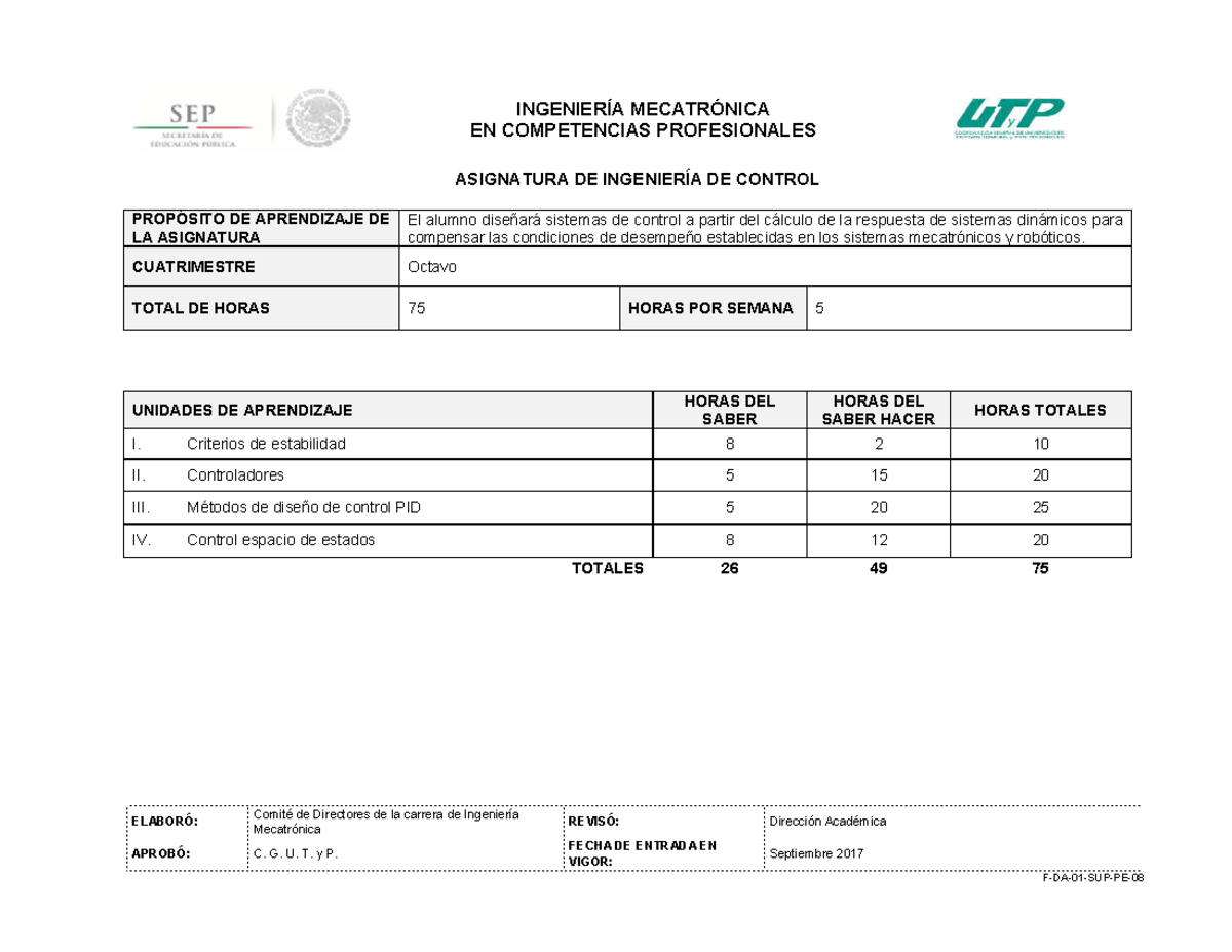 Ingenieria de control - Bsbdbdb - ELABORÓ: Comité de Directores de la ...