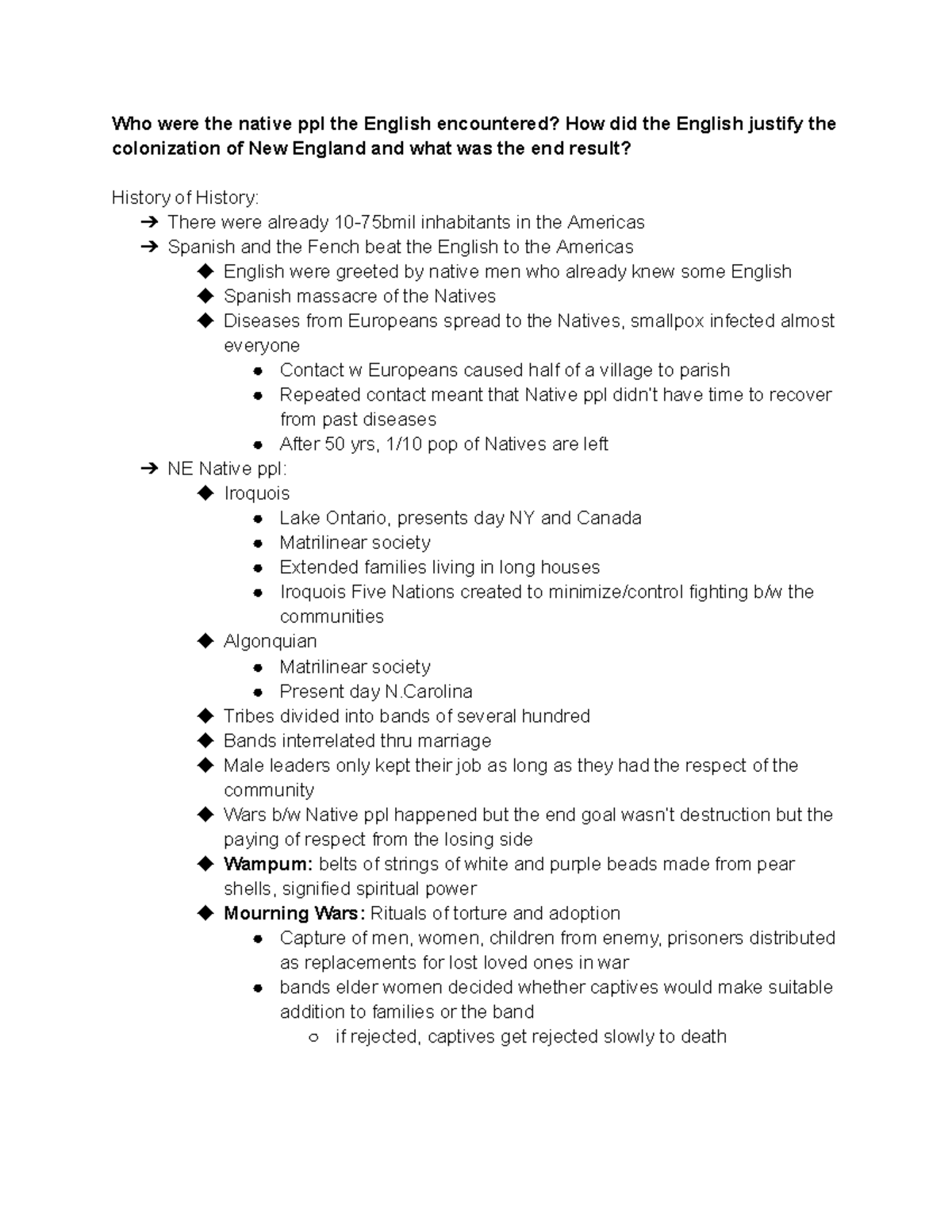 Witchcraft 402 - lecture notes - Who were the native ppl the English ...