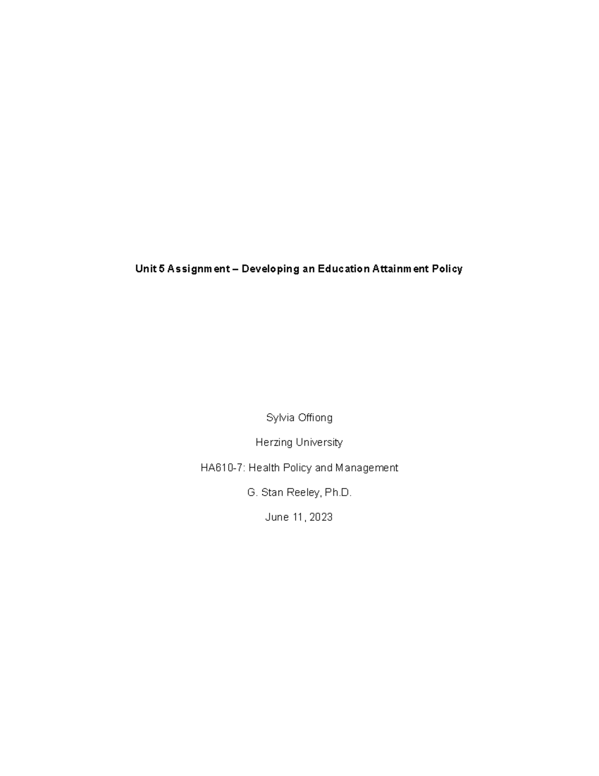 Unit5Assignment - Unit 5 - Unit 5 Assignment – Developing an Education ...