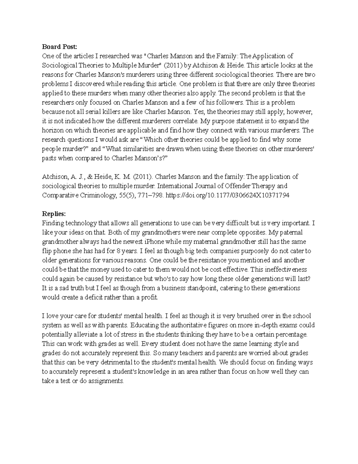 Discussion Thread Designing a Study - Board Post: One of the articles I ...