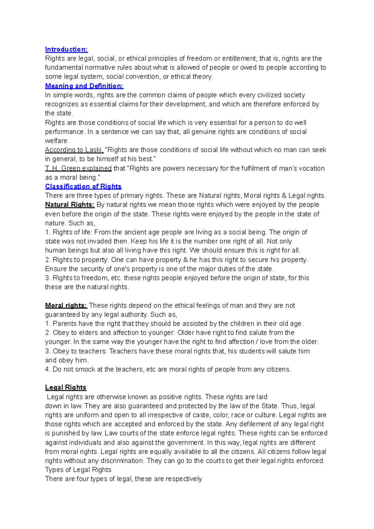 Classification of Rights - Introduction: Rights are legal, social, or ...