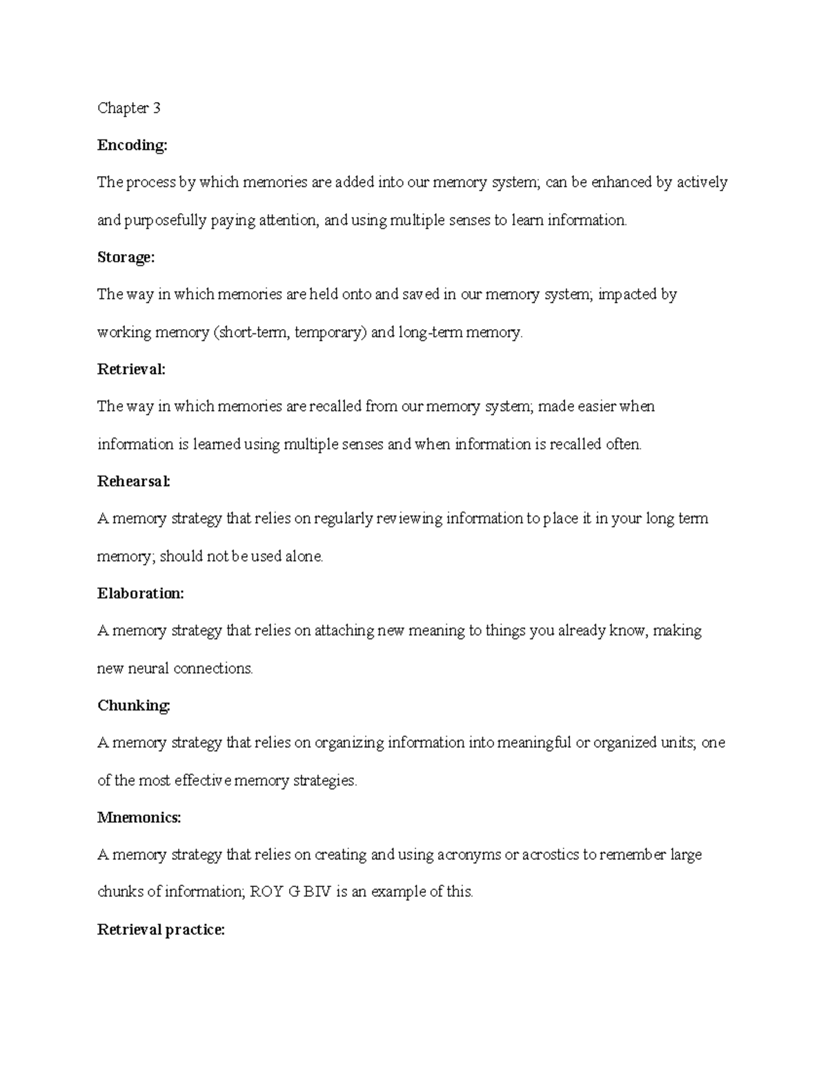 Chapter 3 Student Success - Chapter 3 Encoding: The process by which ...