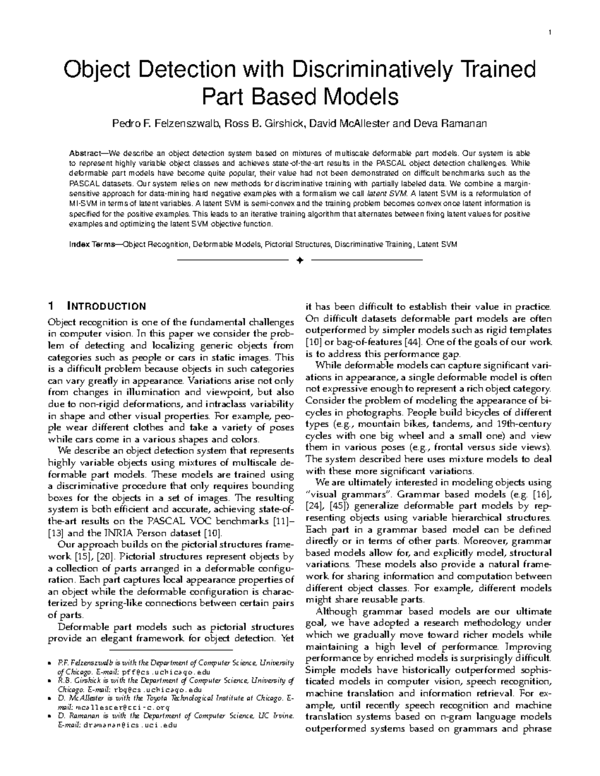 Object Detection with Discriminatively Trained Part Based Models - Felzenszwalb, Ross B ...