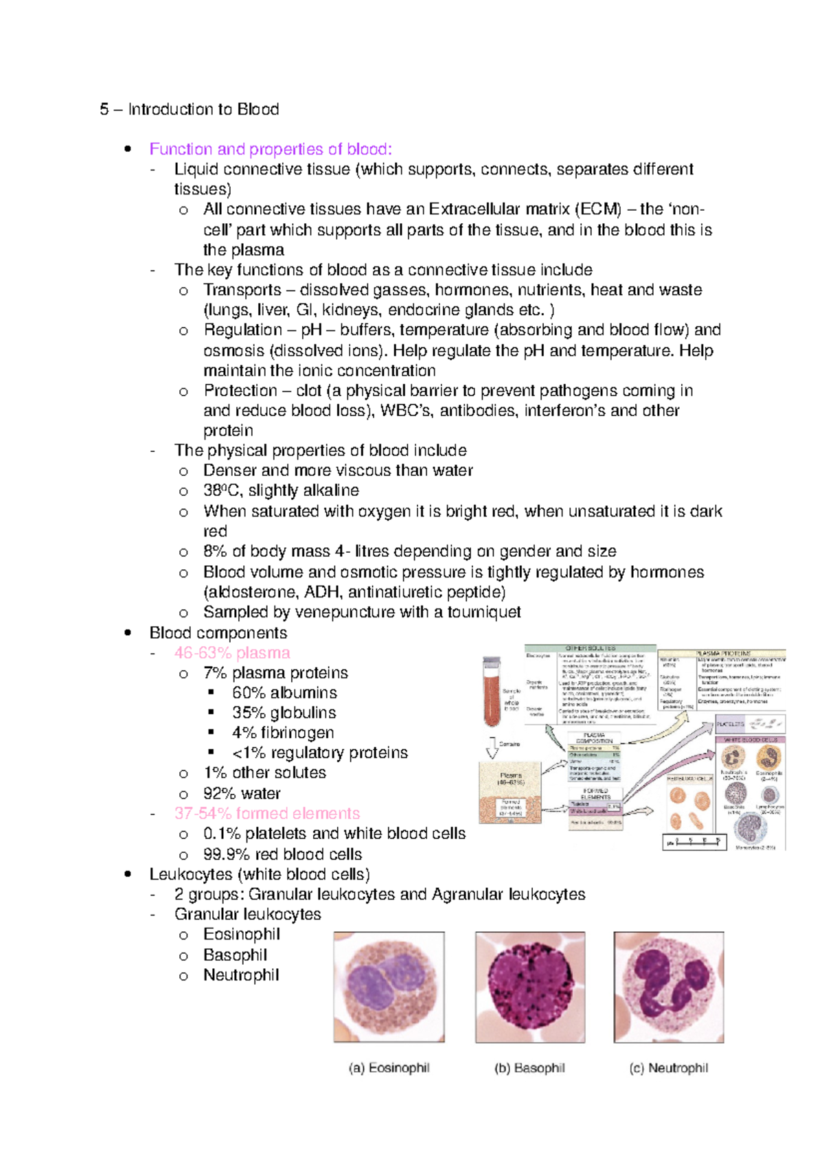 5 - introduction to blood - 5 – Introduction to Blood Function and ...