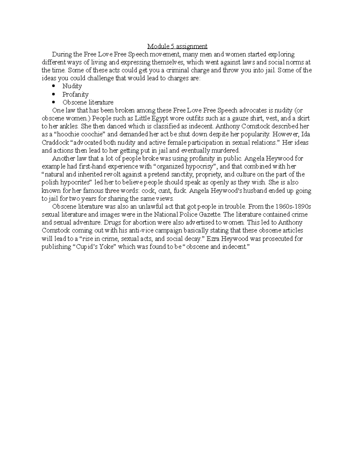 Module 5 assignment - Module 5 assignment During the Free Love Free Speech movement, many men ...