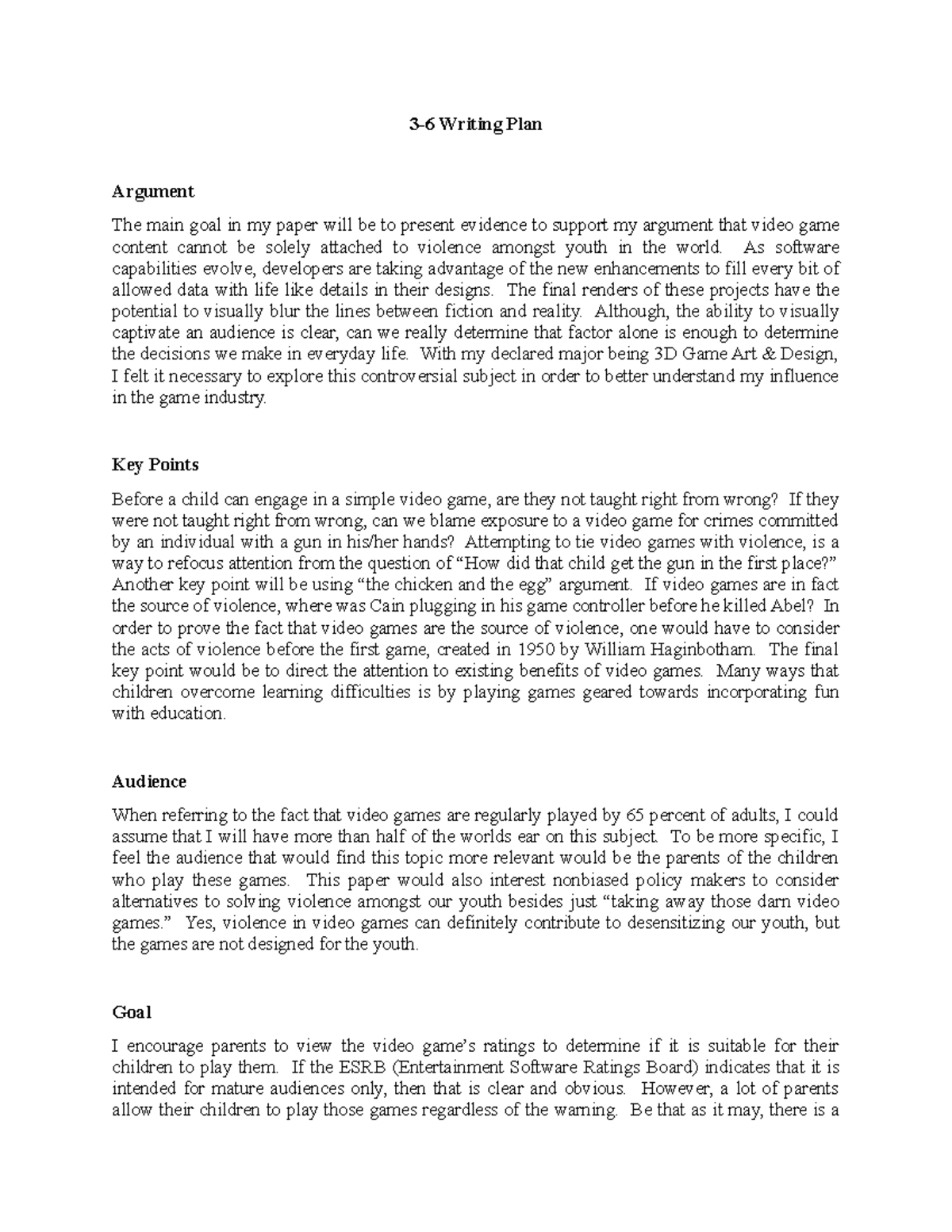 3-6 Writing Plans - 3-6 Writing Plan Argument The main goal in my paper ...