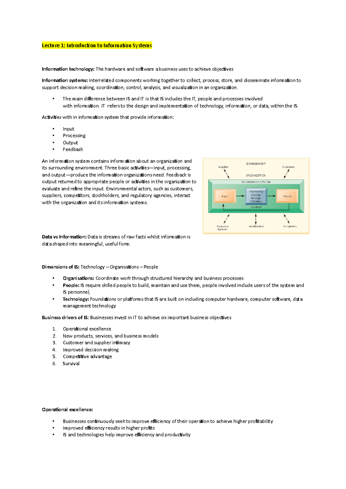 BISM ctrl F - Full course summary notes for exam time - Lecture 1 ...