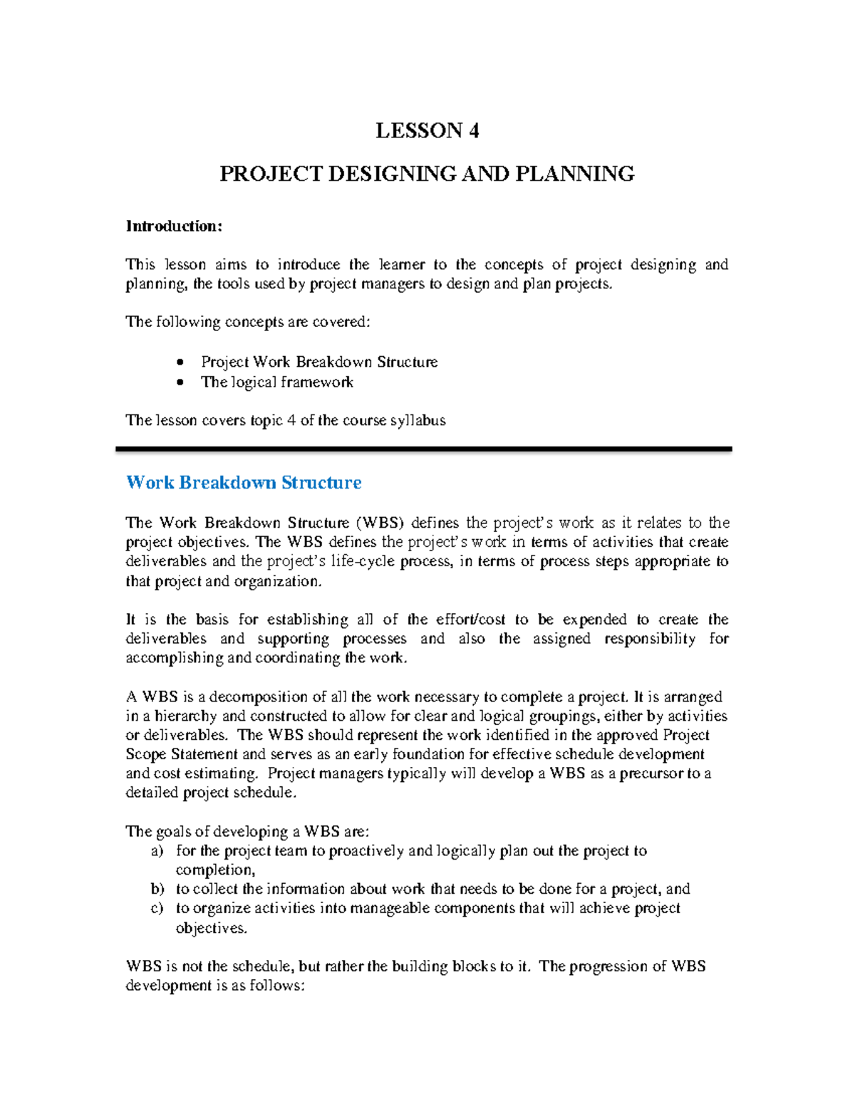 Lesson 4 - design and planning WITH Logframes - LESSON 4 PROJECT ...