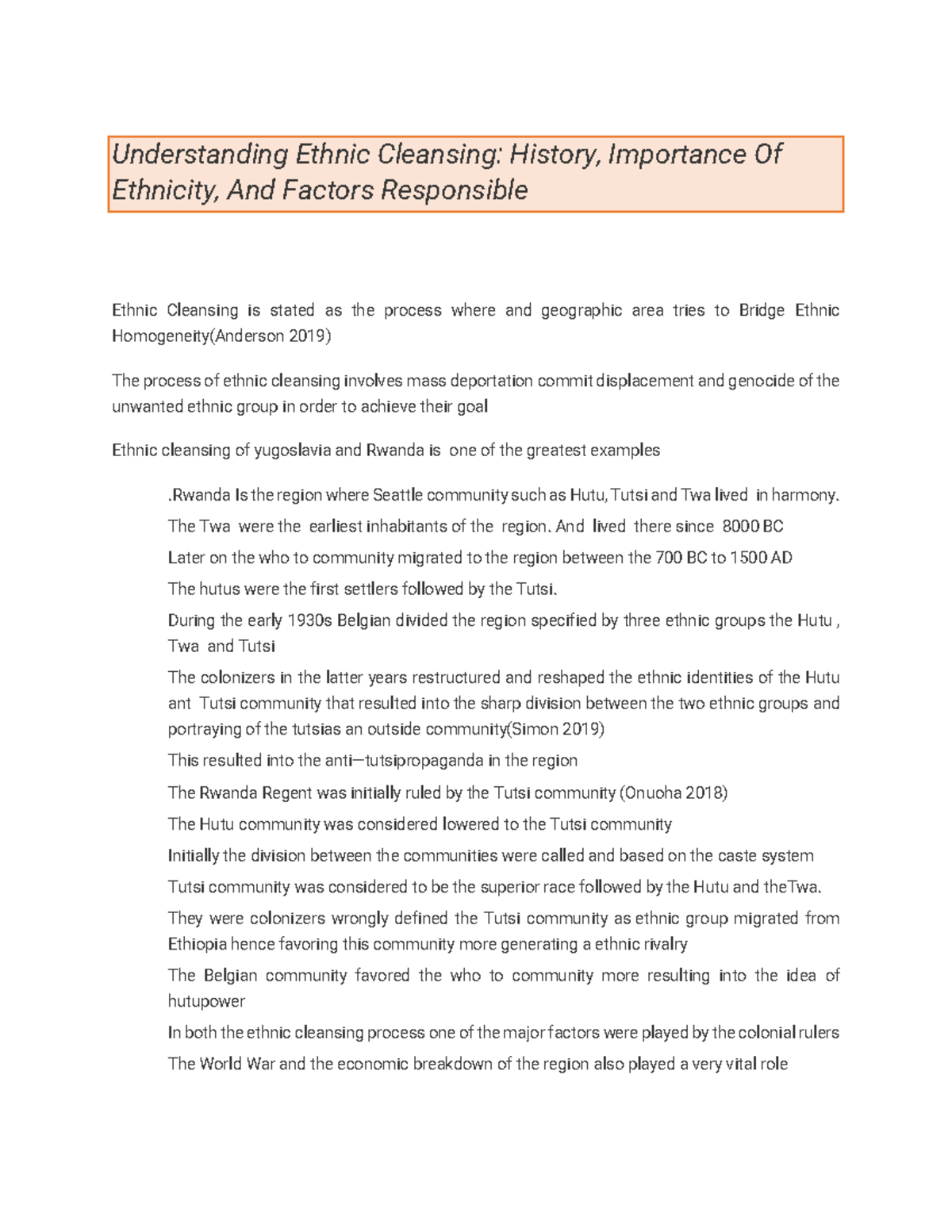 Understanding Ethnic Cleansing - Rwanda Is the region where Seattle ...