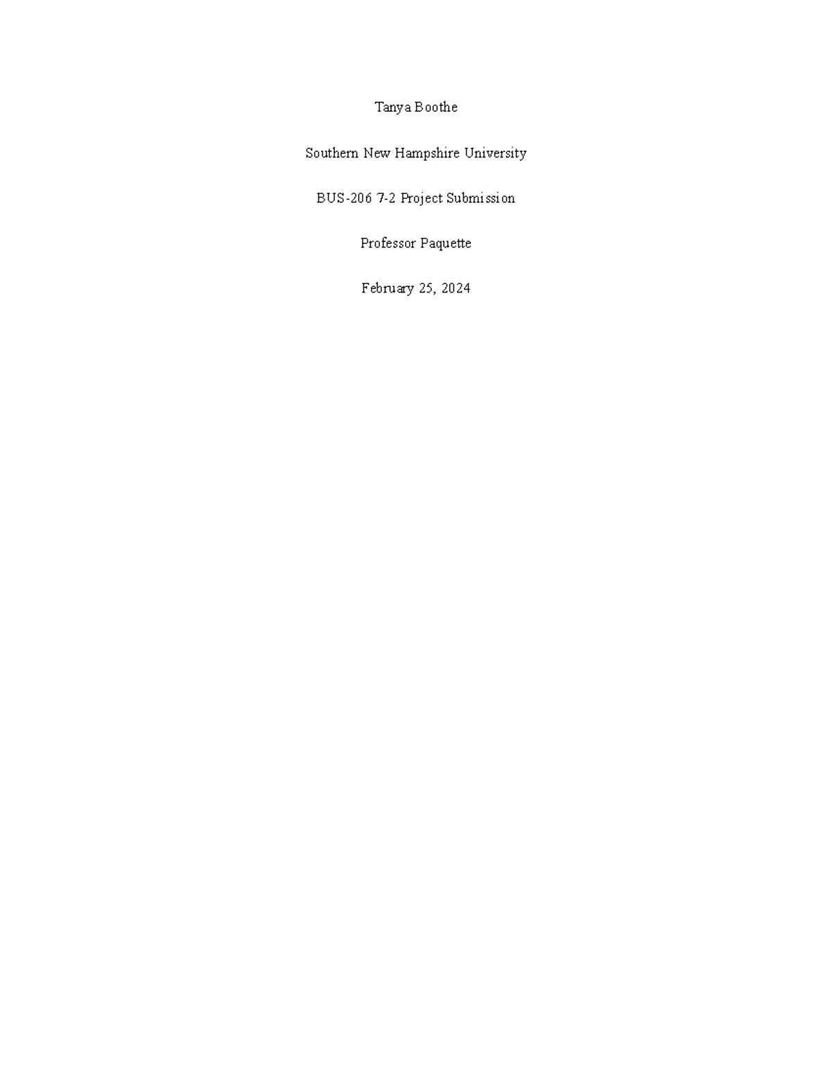 BUS-206 Project Ethical Test or Framework - Tanya Boothe Southern New ...