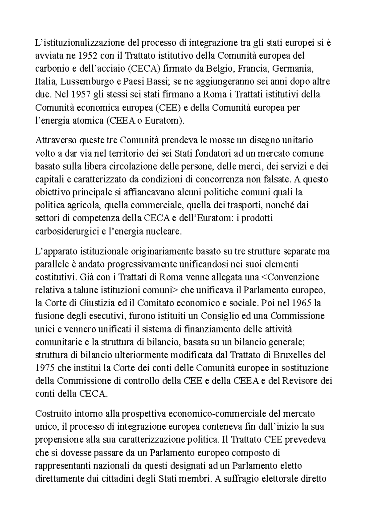 IL Processo DI Integrazione Europea Dalle Origini ALL’ATTO Unico ...